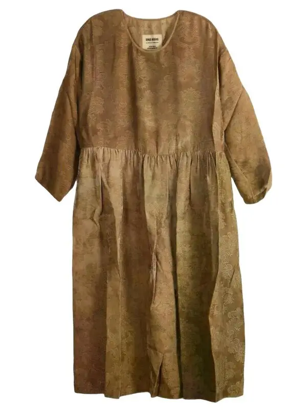UMA WANG Damask Pattern Gathered Maxi Dress - Brown