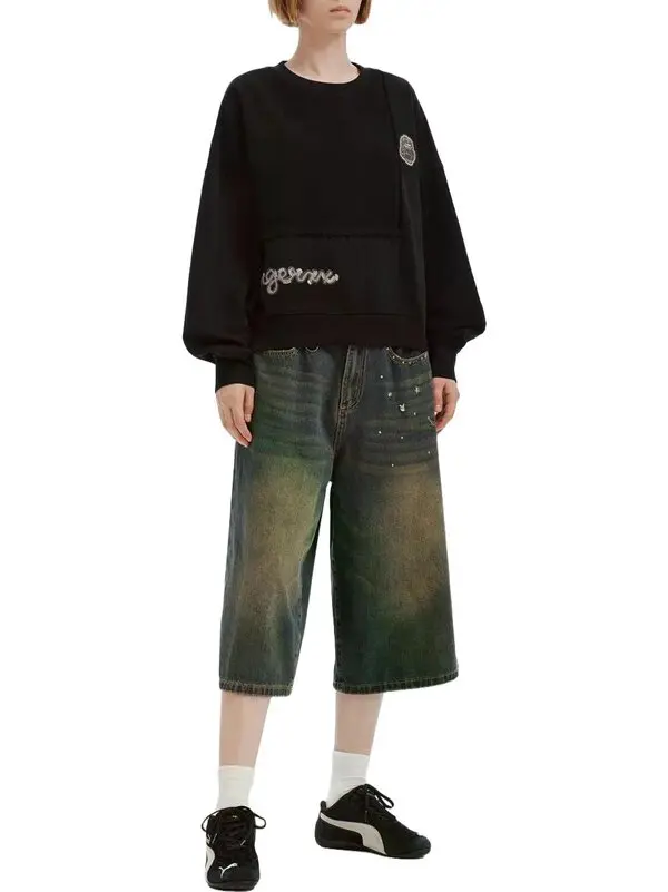 FINGERCROXX Patchwork Logo-patch Crew Neck Sweater - Black