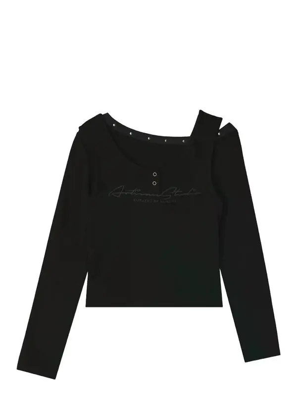 MUSIUM DIV. Stud-embellished Layered Henley Top - Black