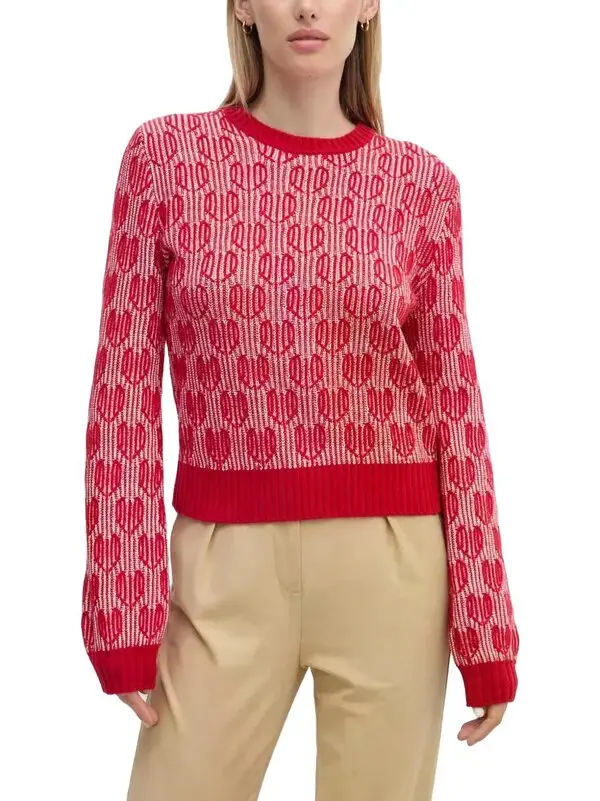 BENETTON Patterned Crew Neck Sweater - Red