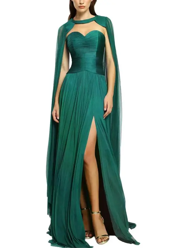 CRISTALLINI Nova Cape-detail Maxi Dress - Green