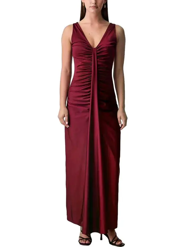 FRACOMINA Ruched V-neck Maxi Dress - Red