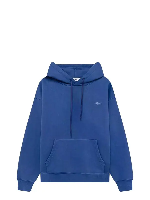 MSGM Embroidered Logo Drawstring Hoodie - Blue