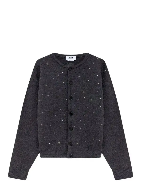 MSGM Crystal-embellished Eyelet Cardigan - Grey
