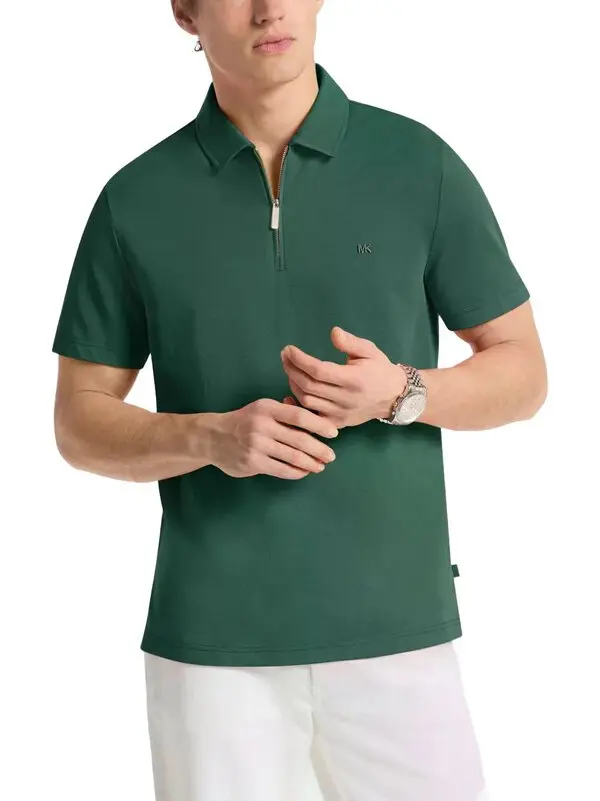 Michael Kors Cotton Blend Piqué Zip-up Polo Shirt - Green