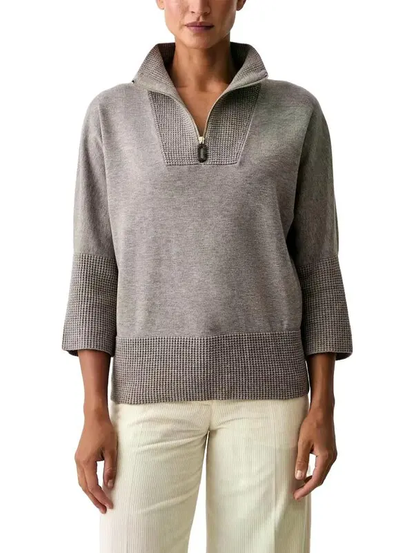 Joseph Ribkoff Waffle-knit Quarter-zip Sweater - Neutrals