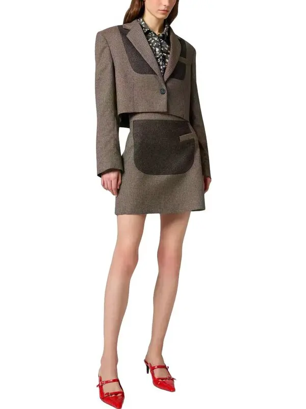 MSGM Checked Cropped Blazer - Brown