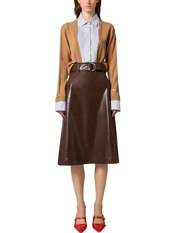MSGM Belted Asymmetric Midi Skirt - Brown