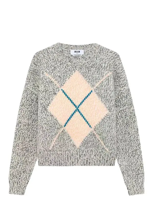 MSGM Argyle Pattern Marl-knit Sweater - Grey