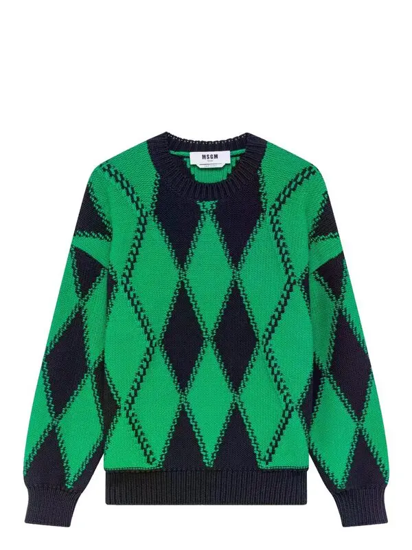 MSGM Argyle Knit Crew Neck Sweater - Green