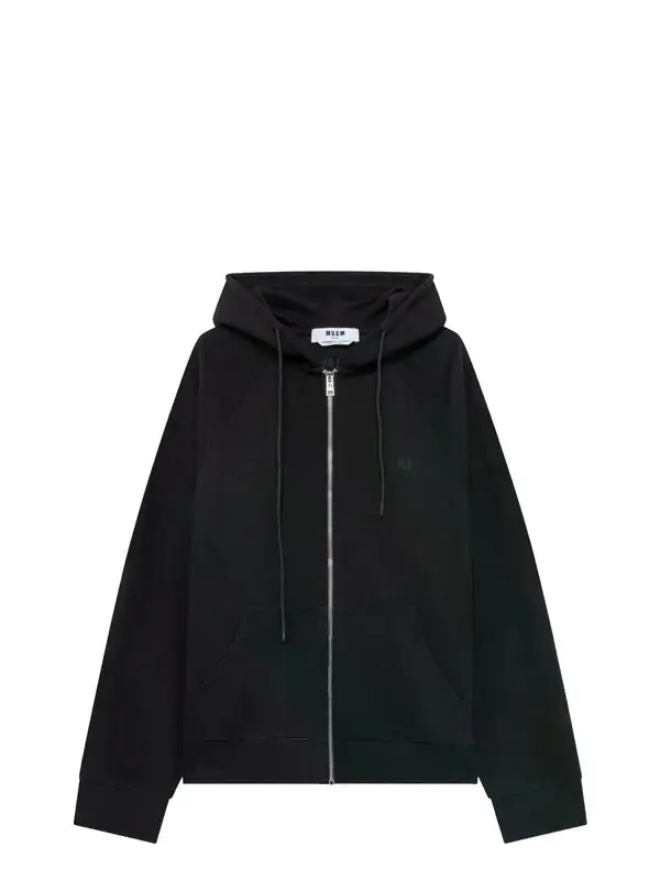MSGM Zip-up Hoodie With Logo Patch - Black