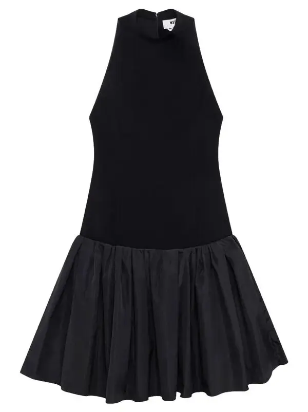 MSGM Halterneck Pleated Midi Dress - Black