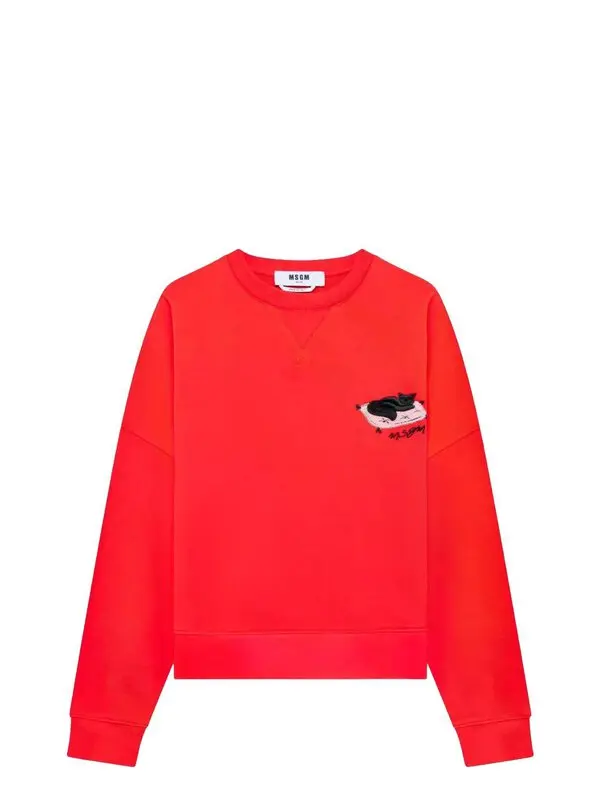 MSGM Cat Patch Crewneck Sweatshirt - Red