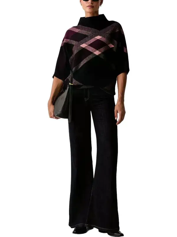 Joseph Ribkoff Plaid Funnel Neck Sweater - Black