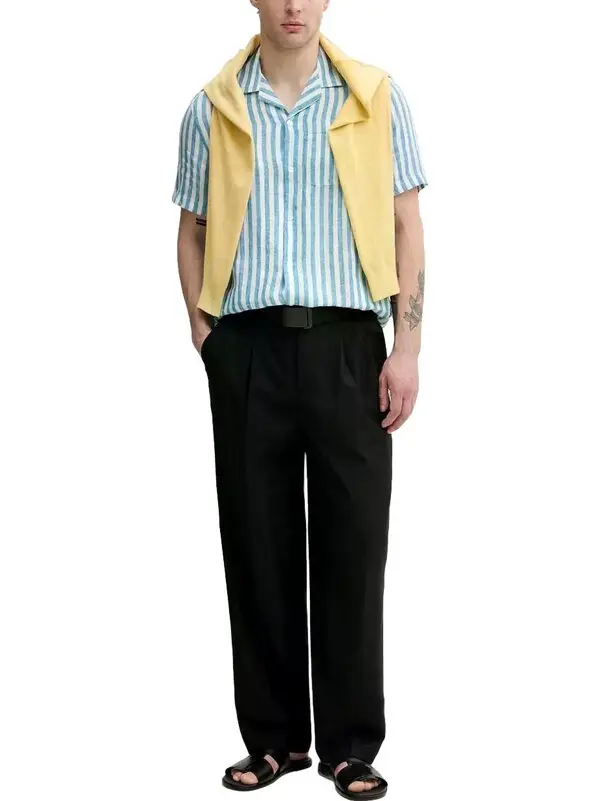 Michael Kors Striped Linen Camp Shirt - White