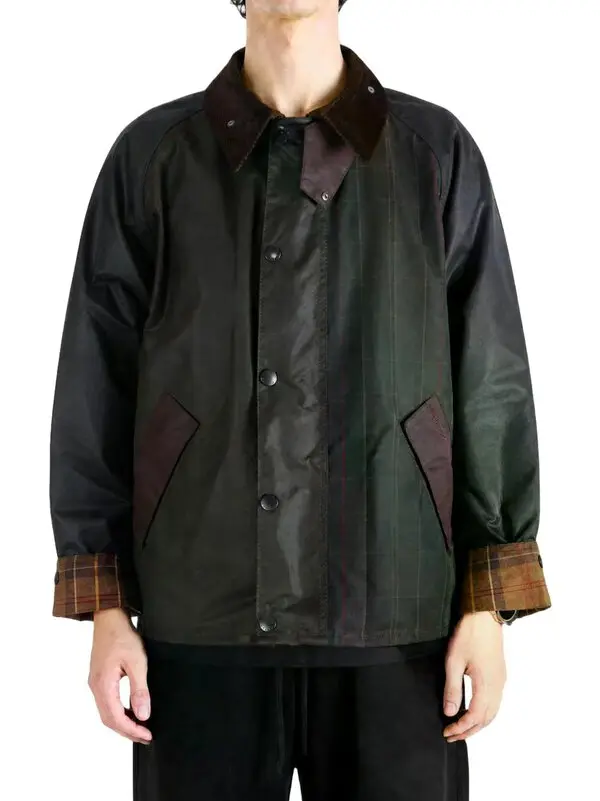 Barbour Tartan-panelled Waxed-cotton Jacket - Green