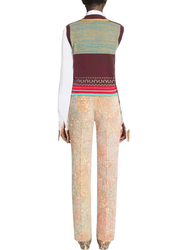 Dries Van Noten Fitted Cashmere & Wool V-neck Vest With Jacquard Detailing - Red