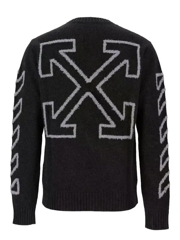 Off-White Diagonal Arrow Fuzzy Crewneck Sweater - Grey