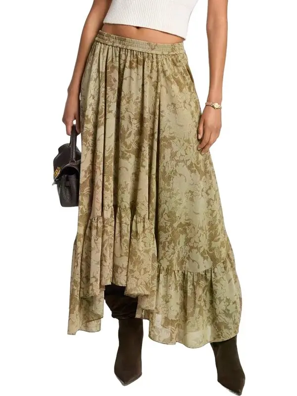 Michael Kors Floral Print Ruffled Asymmetric Hem Skirt - Neutrals