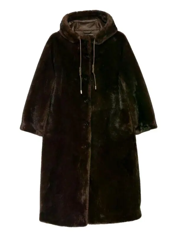 ERMANNO FIRENZE Hooded Faux Fur Coat - Brown