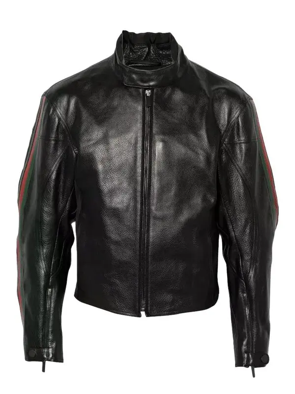 Gucci Web-stripe Leather Jacket - Black