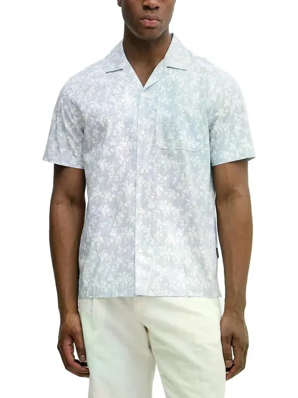 Michael Kors Short-sleeved Shirt In Stretch Cotton With Floral Print - Blue