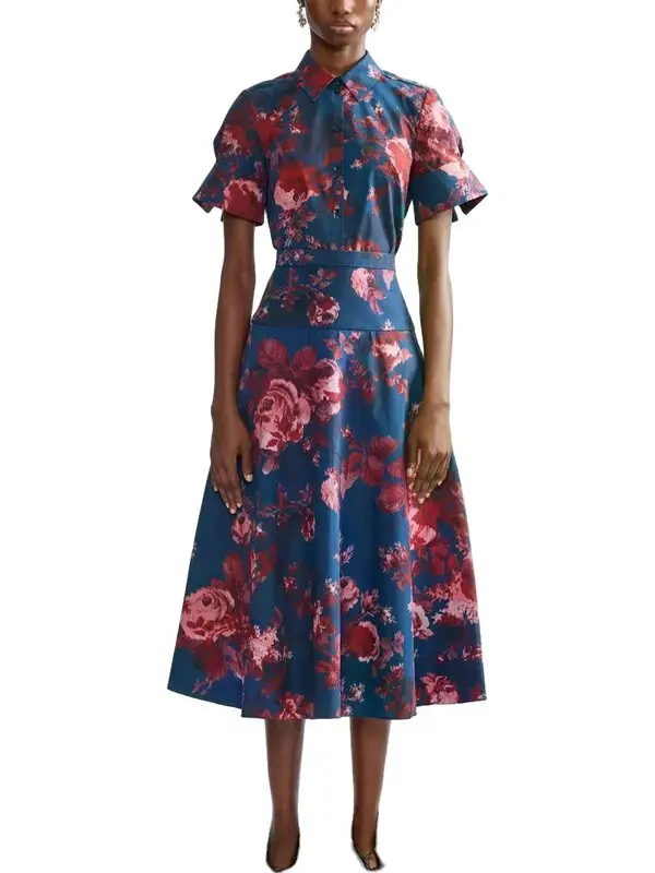 Erdem Floral-print Cotton Poplin Shirt - Blue