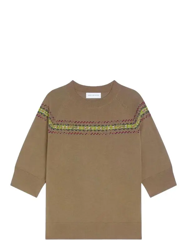 Dries Van Noten Embroidered Merino Wool Sweater - Neutrals