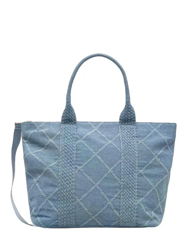 MORGAN Diamond-quilted Denim Tote Bag - Blue