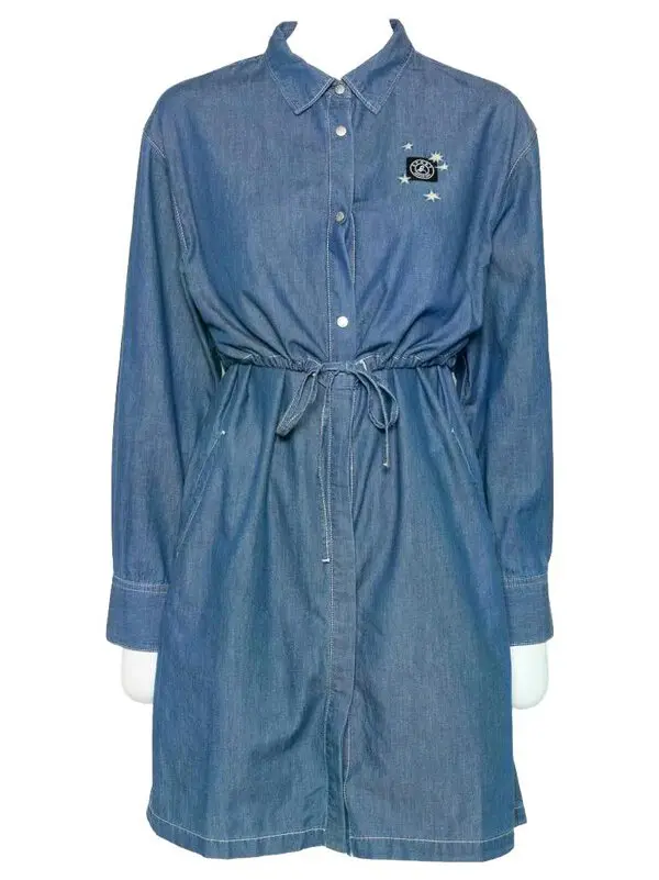 AGNES B. Logo-patch Shirt Dress - Blue