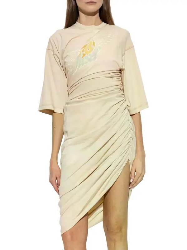DIESEL® Ruched Logo-print Dress - Neutrals