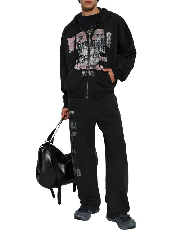 DIESEL® Cotton Graphic Print Full Zip Hoodie - Black