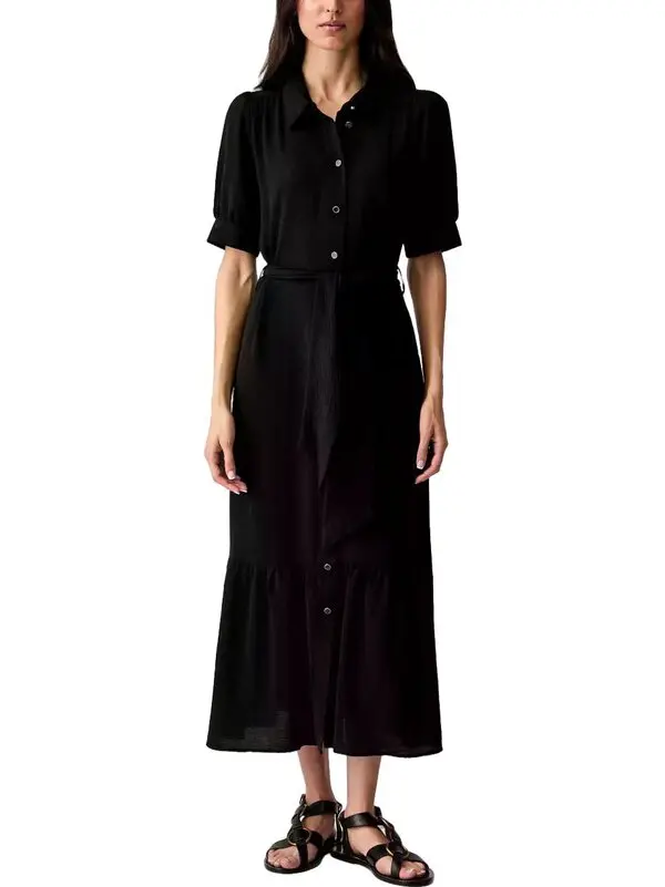 MORGAN Belted Tiered Midi Dress - Black