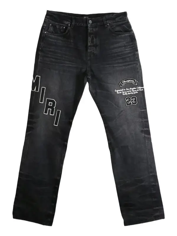 Amiri Logo Embroidered Faded Jeans - Black
