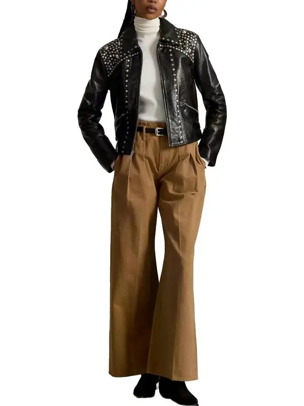 Polo Ralph Lauren Studded Leather Biker Jacket - Black