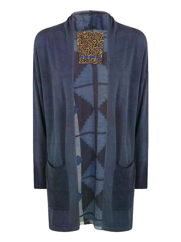 IN BED WITH YOU Wool Geometric Print Open-front Cardigan - Blue