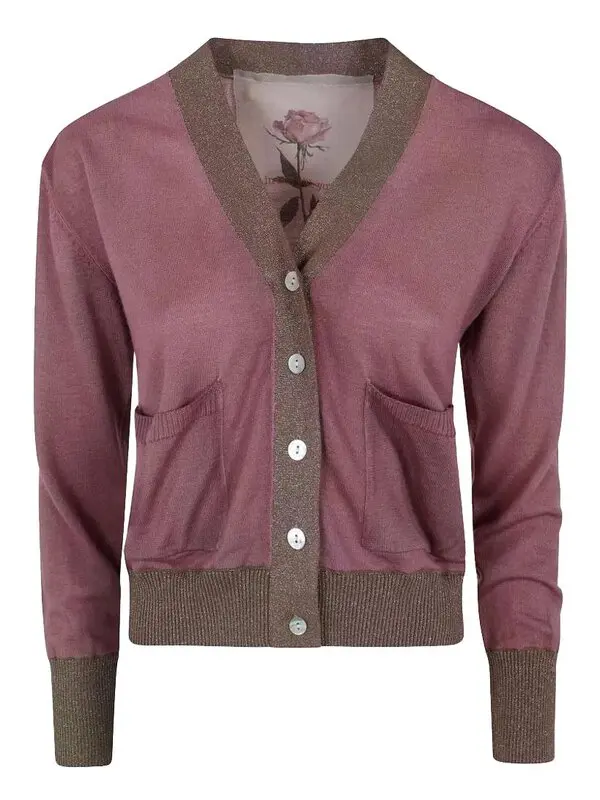 IN BED WITH YOU Lurex-trim Patch-pocket Cardigan - Pink