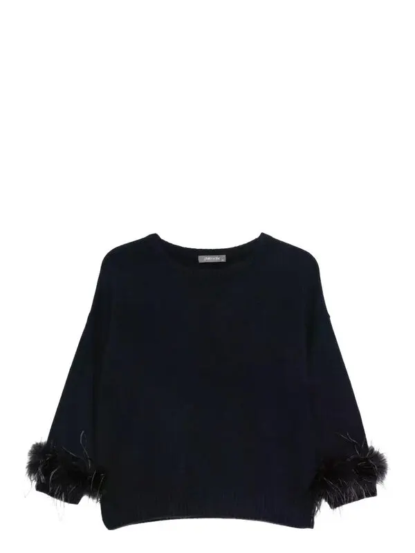 PHILO-SOFIE Feather-trimmed Crew Neck Sweater - Blue