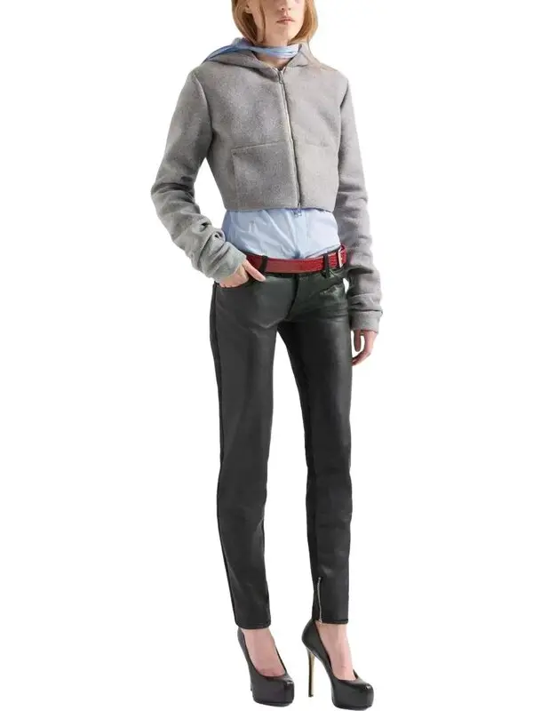 7 For All Mankind Ruched Sleeve Zip-up Hooded Jacket - Grey