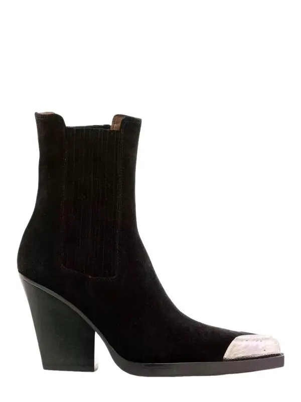 Paris Texas Dallas Suede Ankle Boots With Metal Toe Cap - Black