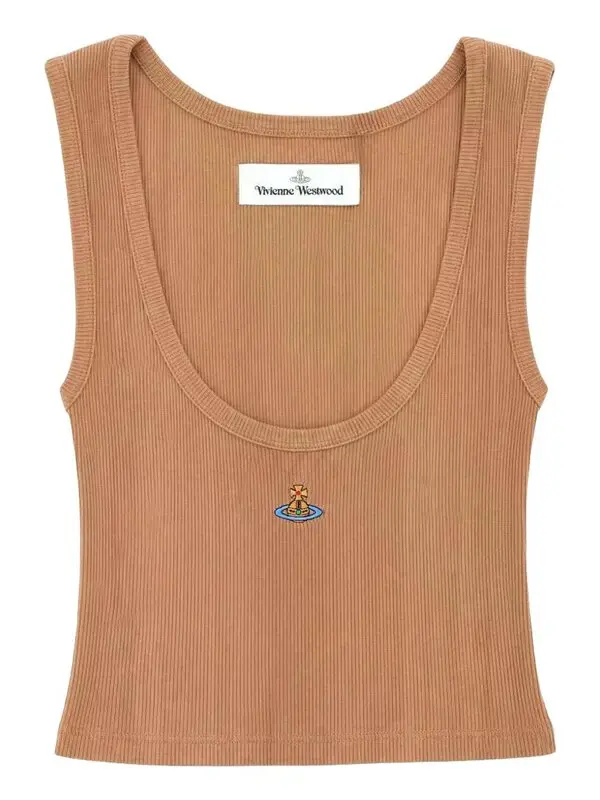VIVIENNE WESTWOOD Orb-embroidered Ribbed Knit Top - Neutrals