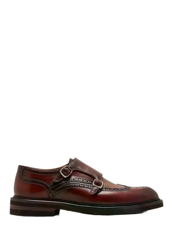 Magnanni Brogue Detail Double Buckle Monk Strap Shoes - Brown