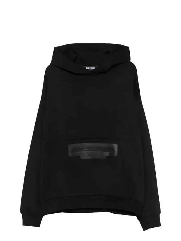 Just Cavalli Hoodie With Leather Patch Pocket - Black
