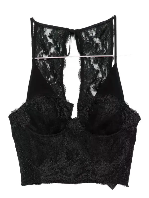 ERMANNO FIRENZE Lace-panelled Cropped Top - Black