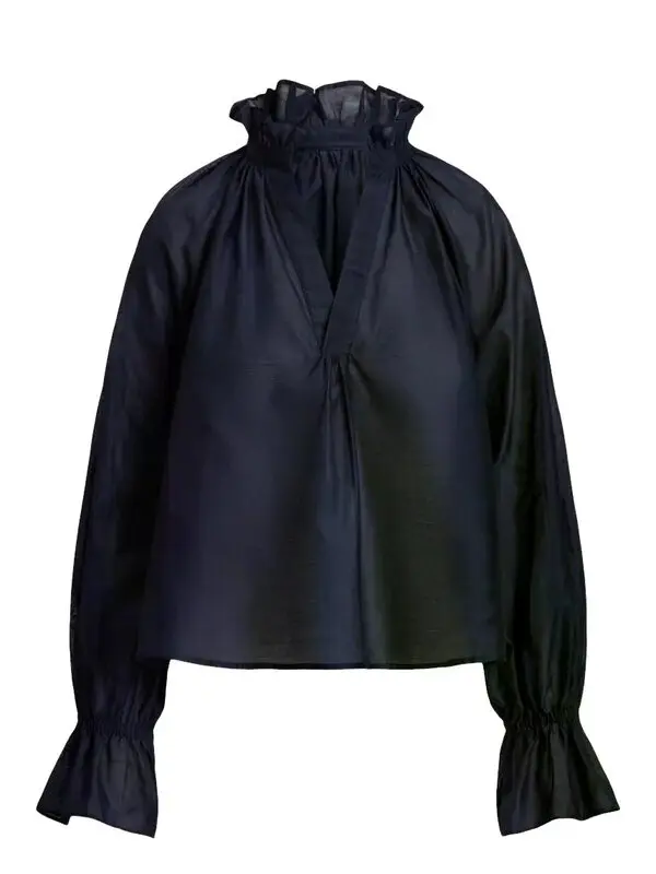 Polo Ralph Lauren Ruffled Collar Long Sleeve Blouse - Blue