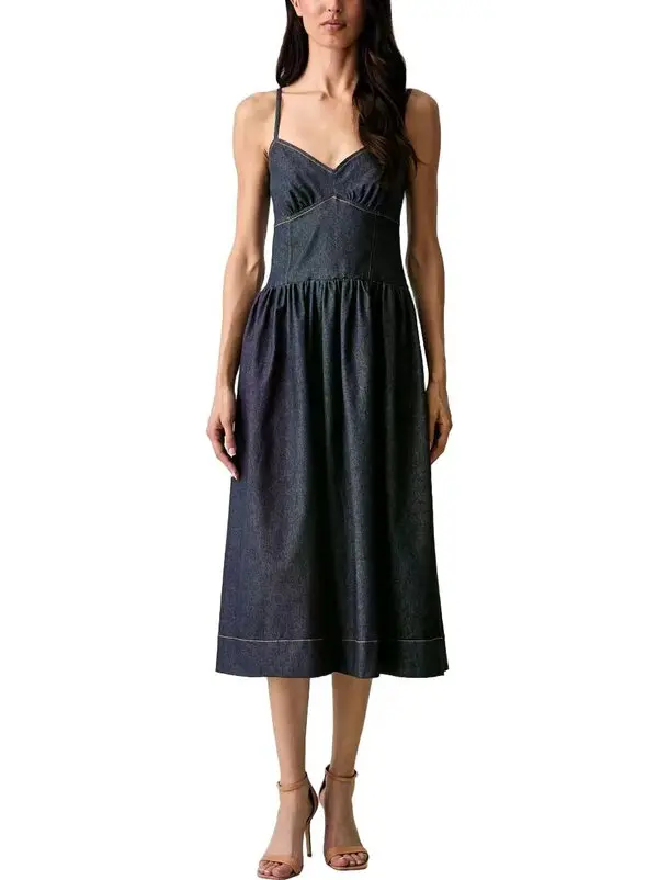 MORGAN Smocked-back Flared Midi Dress - Blue