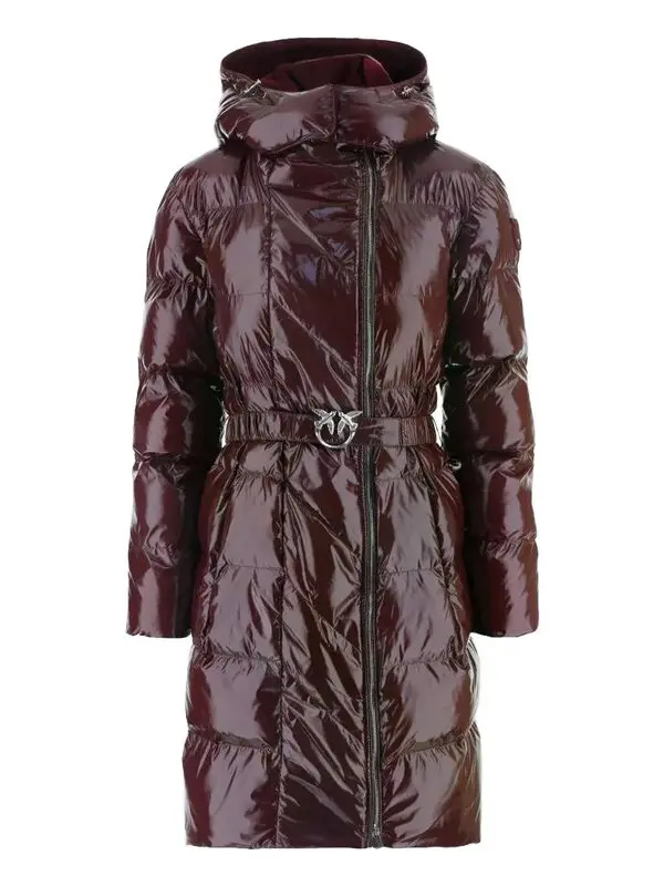 Pinko Love Birds Belted Quilted Coat - Brown