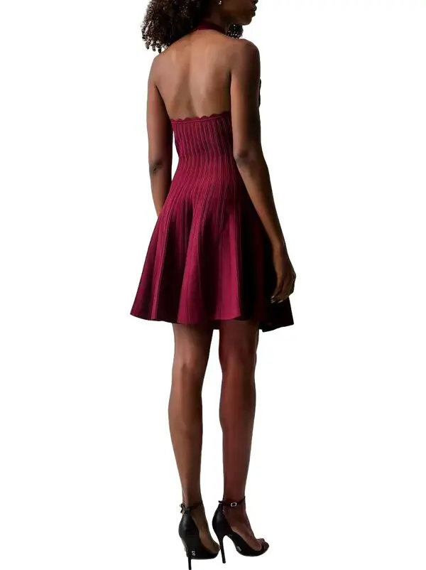 MORGAN Halterneck Ribbed Mini Dress - Red