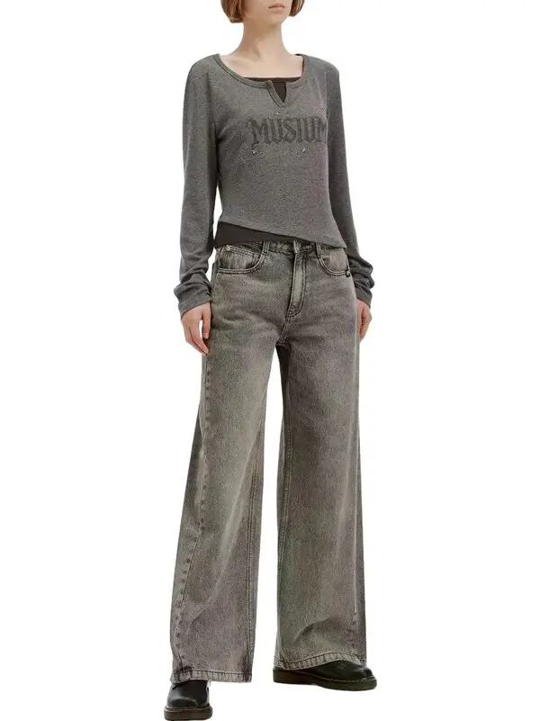 MUSIUM DIV. Logo Print Asymmetric Hem T-shirt - Grey