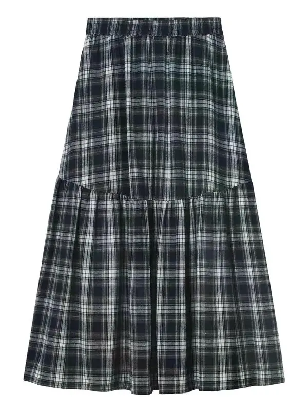 FINGERCROXX Tartan Check Tiered Maxi Skirt - Blue